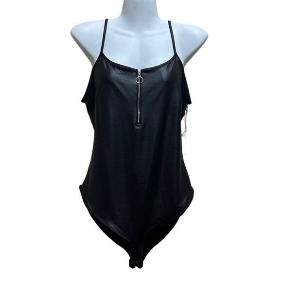 iris | Tops | Iris Basic Top L Faux Leather Bodysuit Snap Front O Zipper Black Dark Academia ...